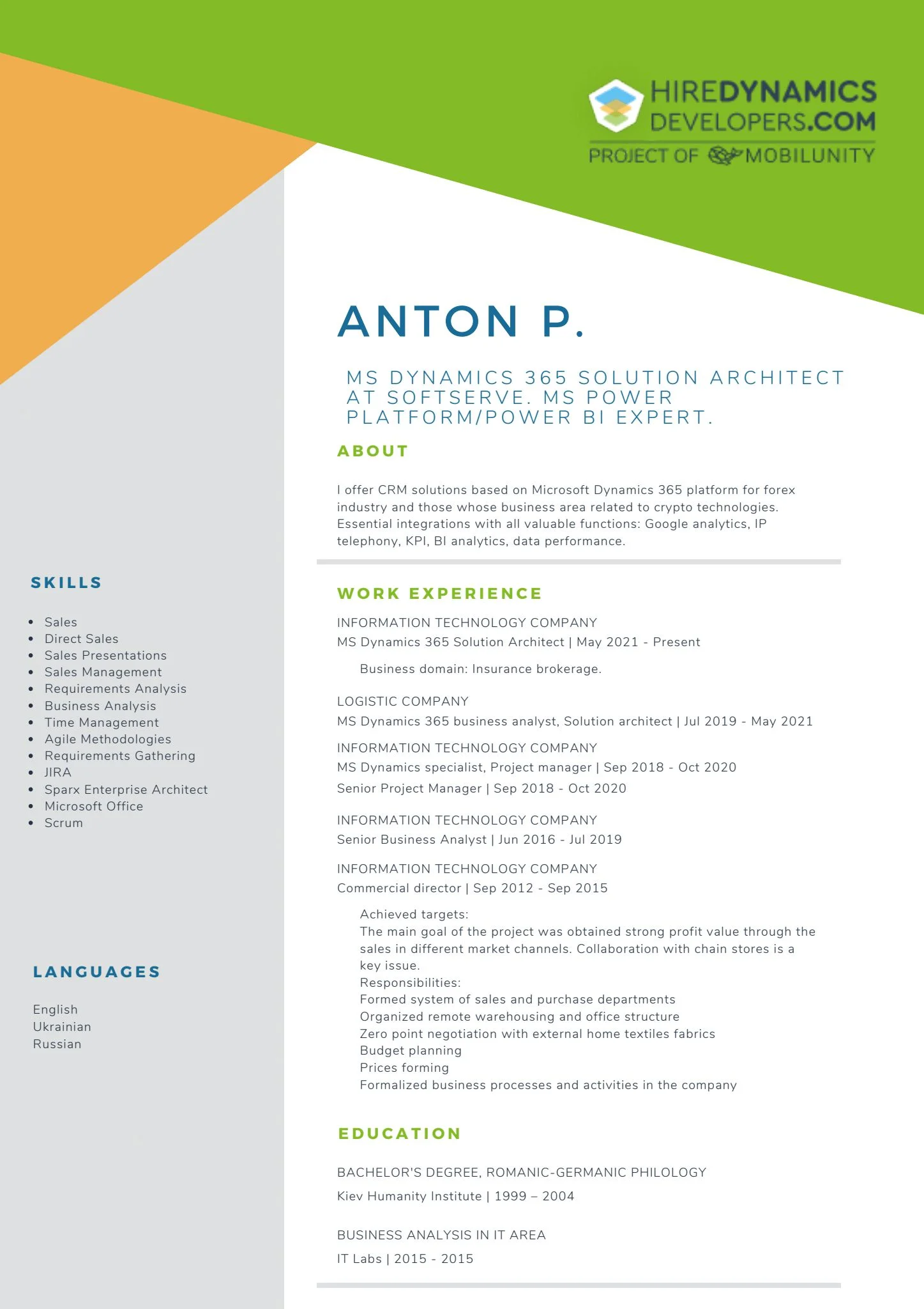 Anton P. – Dynamics 365 CE Functional Solution Architect