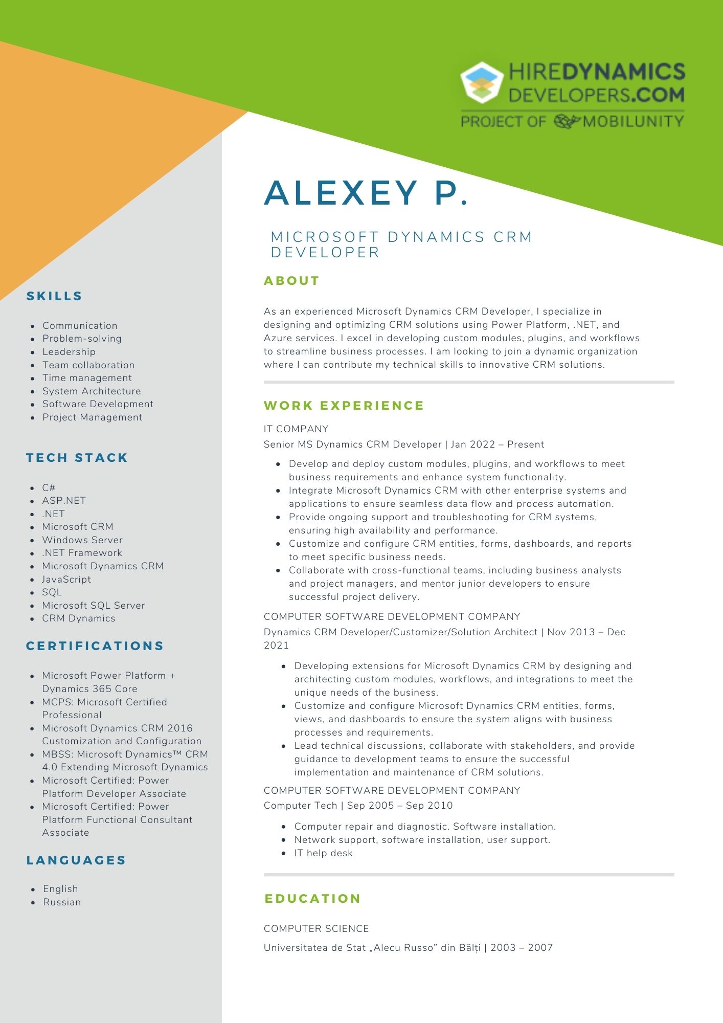 Alexey P. – Dynamics CRM Developer